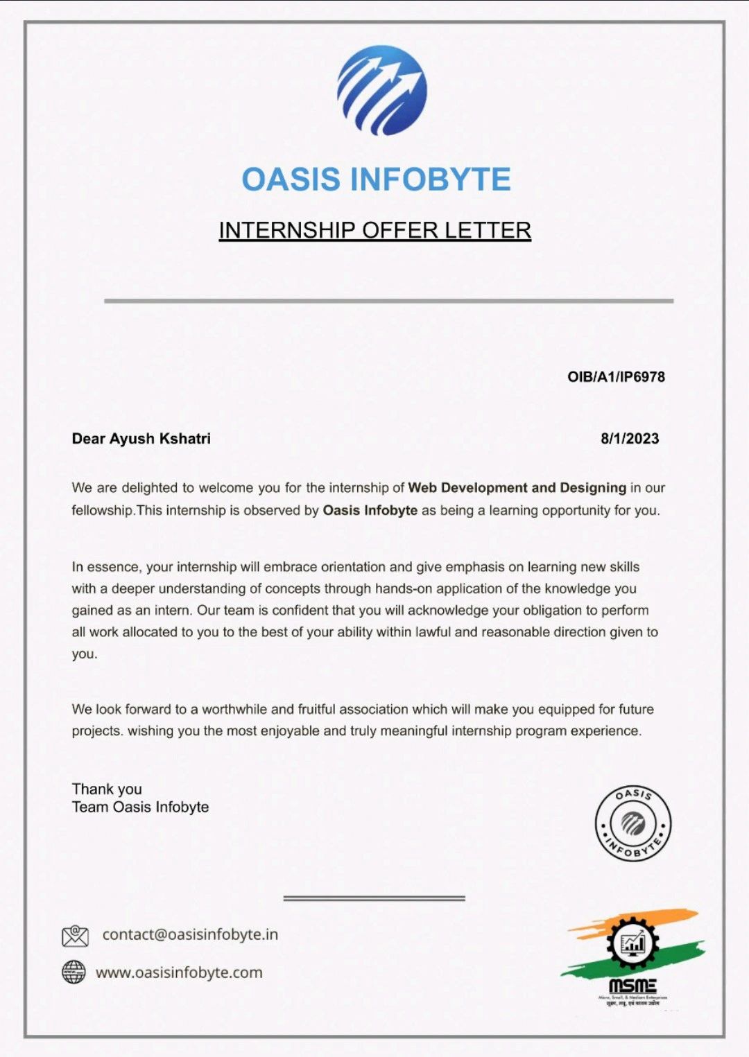 Ayush Kshatri on LinkedIn: #oasisinfobyte #internship #webdevelopment Ayush Kshatri on LinkedIn: #oasisinfobyte #internship #webdevelopment