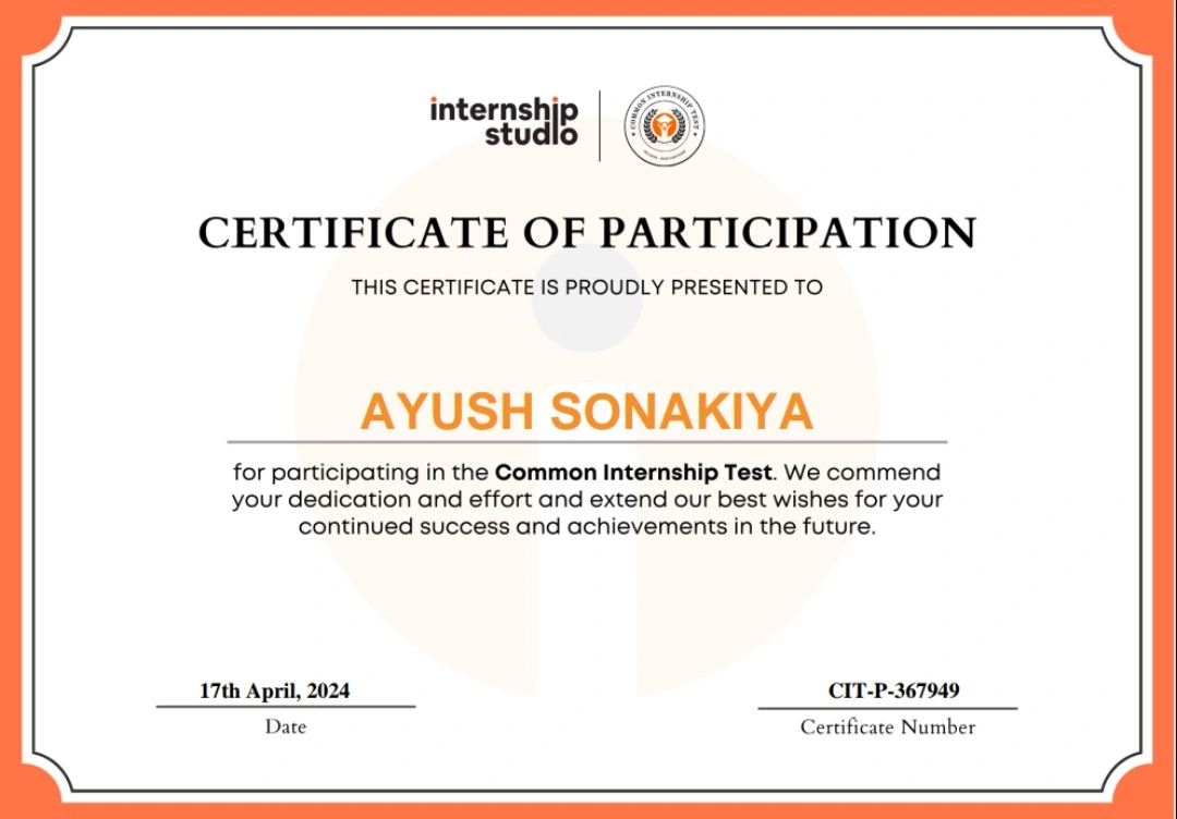 Ayush Sonakiya on LinkedIn: #commoninternshiptest # ... Ayush Sonakiya on LinkedIn: #commoninternshiptest # ...