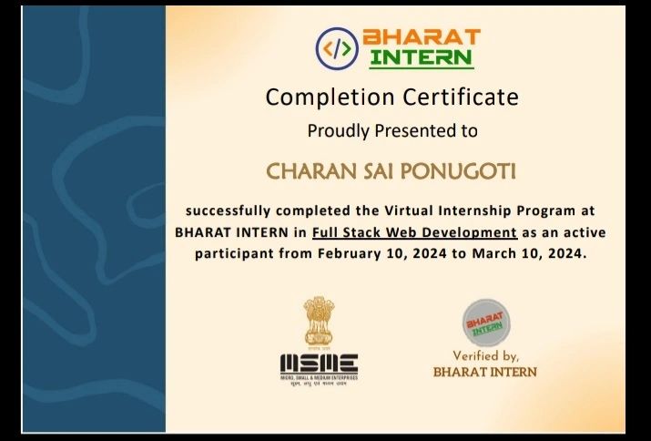 #bharatintern #fullstackwebsevelopment #github #certificate… | Charan ... #bharatintern #fullstackwebsevelopment #github #certificate… | Charan ...