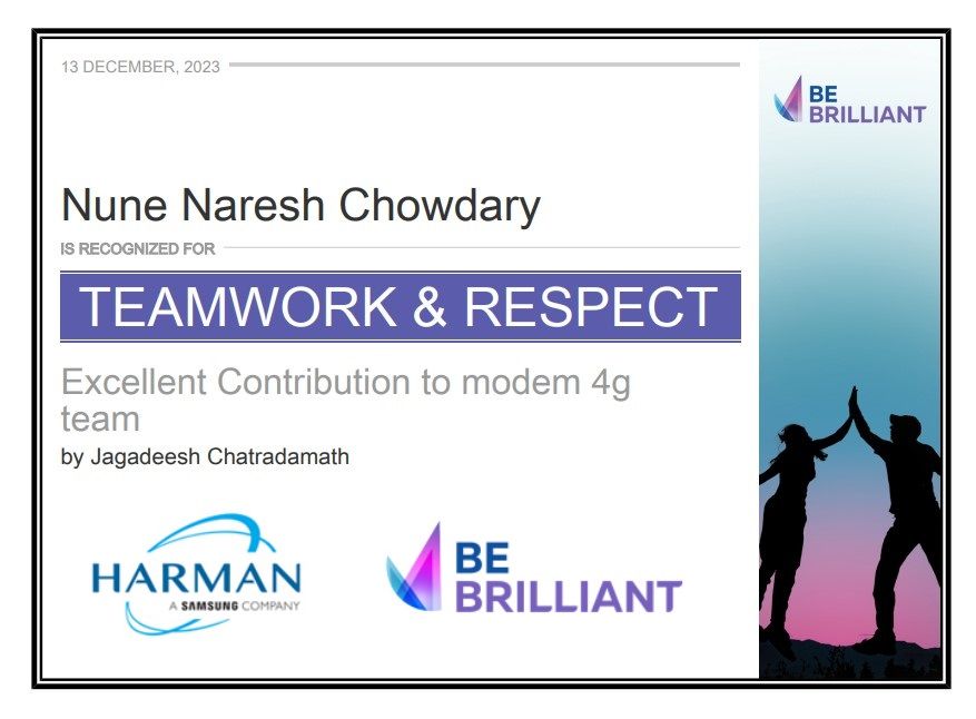 NARESH CHOWDARY NUNE on LinkedIn: #harman #bebrilliant NARESH CHOWDARY NUNE on LinkedIn: #harman #bebrilliant