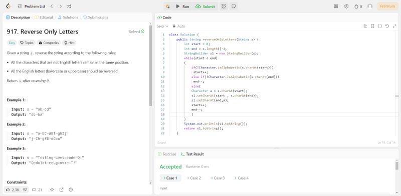 🎉 Day 15 of LeetCode: Just solved Problem 917: Reverse Only Letters ... 🎉 Day 15 of LeetCode: Just solved Problem 917: Reverse Only Letters ...