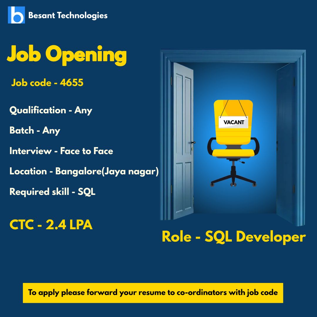Besant Technologies on LinkedIn: Nodejs & SQL Job Openings in Chennai. Besant Technologies on LinkedIn: Nodejs & SQL Job Openings in Chennai.