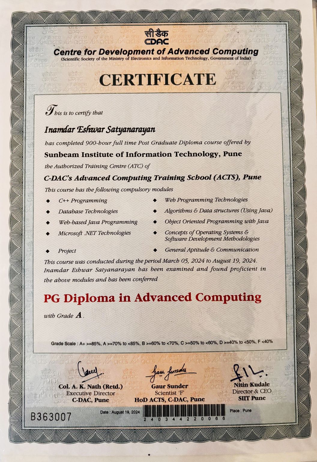 Eshwar Inamdar on LinkedIn: #advancedcomputing #gratitude #newskills # ... Eshwar Inamdar on LinkedIn: #advancedcomputing #gratitude #newskills # ...