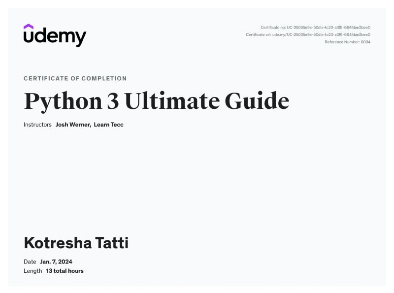 KOTRESHA TATTI on LinkedIn: #pythonprogramming #udemy #learningjourney ... KOTRESHA TATTI on LinkedIn: #pythonprogramming #udemy #learningjourney ...