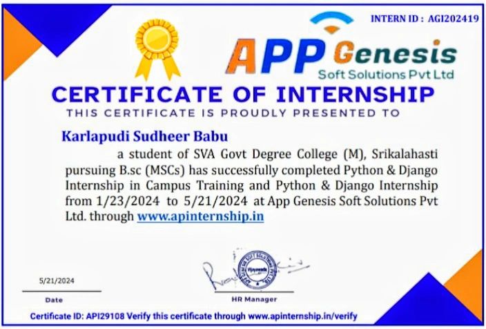 Sudheer Babu Karlapudi on LinkedIn: #internship #internshipcompleted # ... Sudheer Babu Karlapudi on LinkedIn: #internship #internshipcompleted # ...