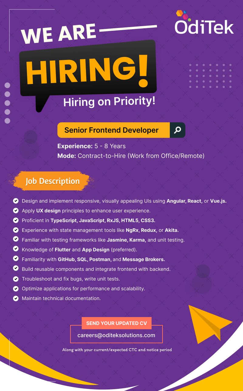 OdiTek Solutions on LinkedIn: #frontenddeveloper #angular #react #vuejs ... OdiTek Solutions on LinkedIn: #frontenddeveloper #angular #react #vuejs ...