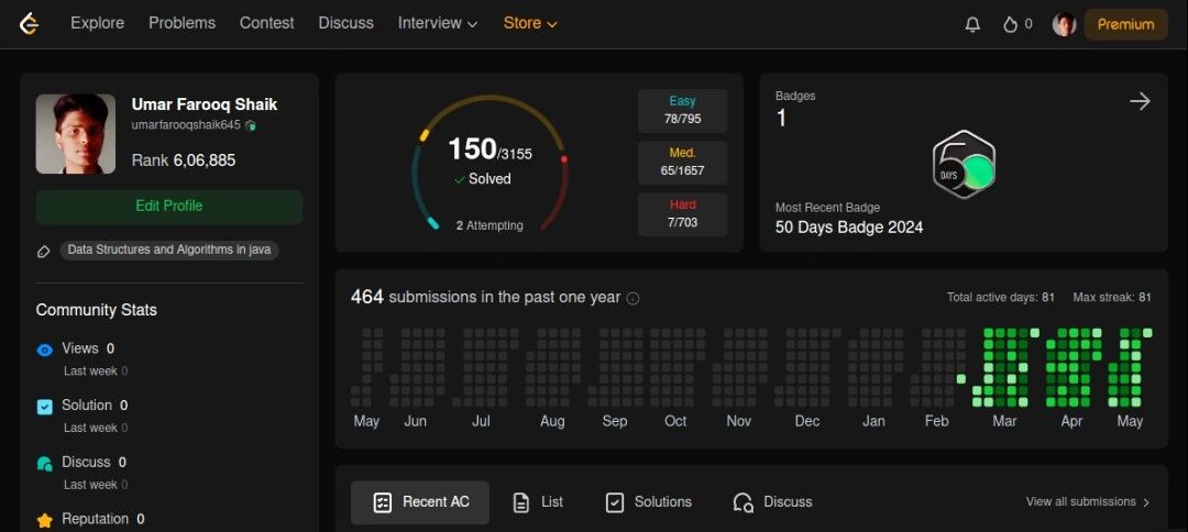 Solved 150 DSA problems on LeetCode | Umar Farooq Shaik posted on the ... Solved 150 DSA problems on LeetCode | Umar Farooq Shaik posted on the ...