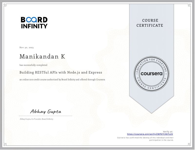 Manikandan K on LinkedIn: #api #restfulapi #certification #webdevelopment Manikandan K on LinkedIn: #api #restfulapi #certification #webdevelopment