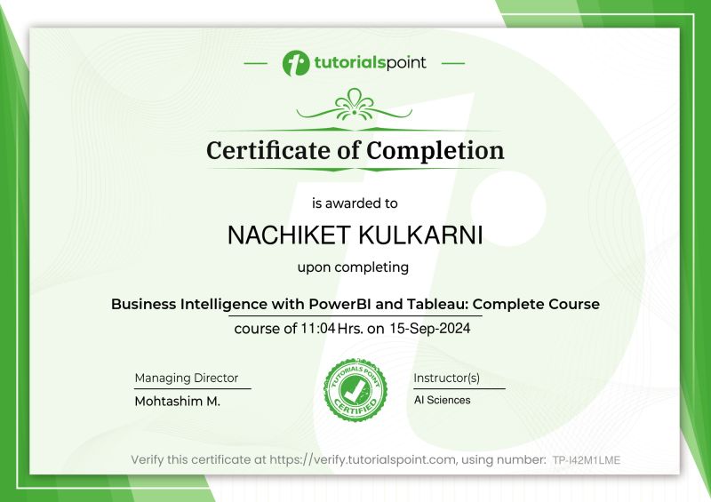 Completed a course on Power BI and Tableau | Nachiket Kulkarni posted ... Completed a course on Power BI and Tableau | Nachiket Kulkarni posted ...
