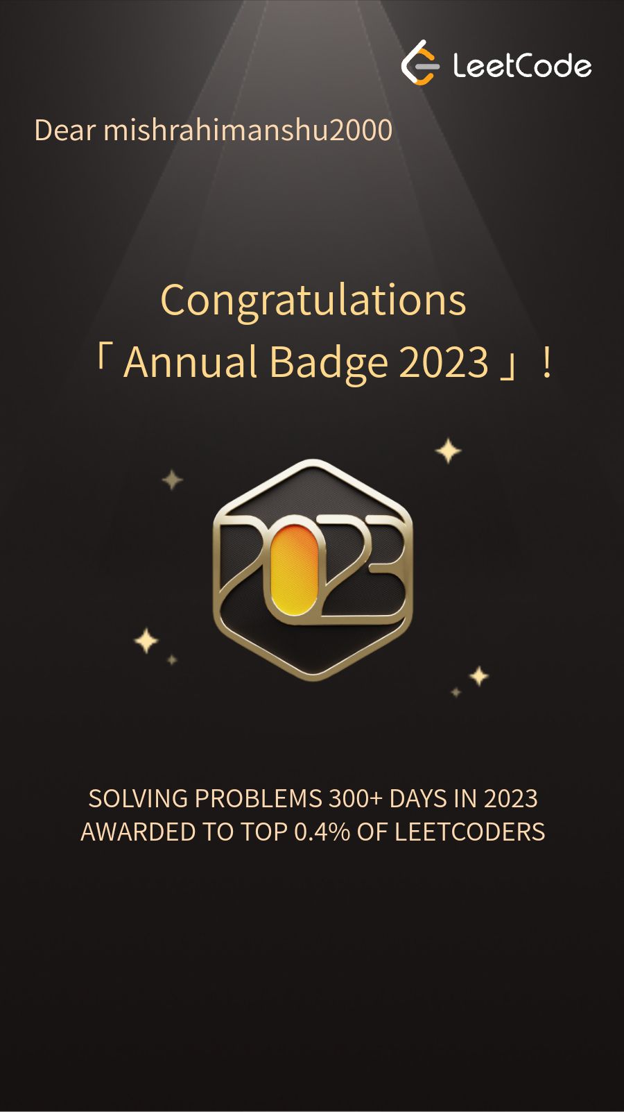 Himanshu Mishra on LinkedIn: 🎉LeetCode Annual Badge 2023🎉 Someone ... Himanshu Mishra on LinkedIn: 🎉LeetCode Annual Badge 2023🎉 Someone ...