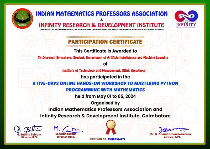 Completed Python Programming with Mathematics workshop | Divyansh ... Completed Python Programming with Mathematics workshop | Divyansh ...