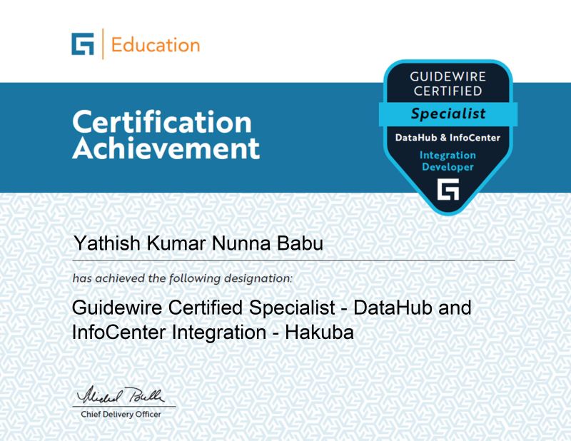 Yathish Kumar Nunna Babu on LinkedIn: #guidewirecertified # ... Yathish Kumar Nunna Babu on LinkedIn: #guidewirecertified # ...