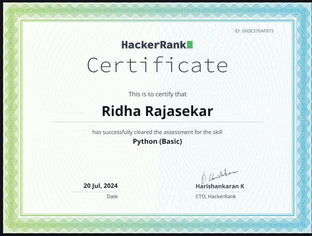 Passed HackerRank Python Skill Verification | Ridha R posted on the ... Passed HackerRank Python Skill Verification | Ridha R posted on the ...