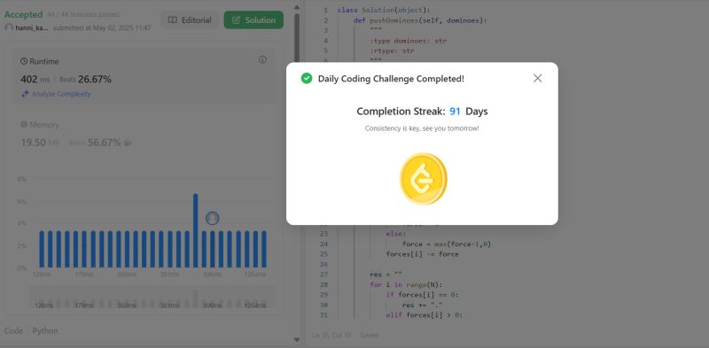 #python #dsa #leetcode #dailychallenge #pushdominoes | Hanni Kanchap #python #dsa #leetcode #dailychallenge #pushdominoes | Hanni Kanchap