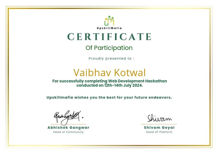 Vaibhav Kotwal on LinkedIn: Upskill Mafia Web Development Hackathon ... Vaibhav Kotwal on LinkedIn: Upskill Mafia Web Development Hackathon ...