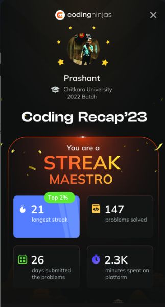 Prashant Kumar on LinkedIn: #codingninja #achievementunlocked # ... Prashant Kumar on LinkedIn: #codingninja #achievementunlocked # ...