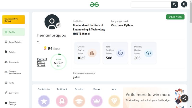 Completing 500+ GFG questions on GeeksforGeeks | 🇮🇳 Hemant Prajapati ... Completing 500+ GFG questions on GeeksforGeeks | 🇮🇳 Hemant Prajapati ...