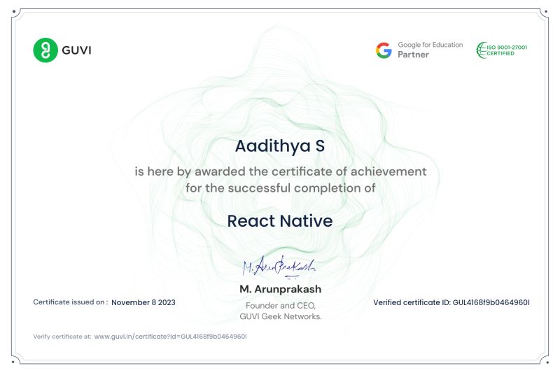 Aadithya S on LinkedIn: #guvi #reactnative #native #devops #react #reactjs Aadithya S on LinkedIn: #guvi #reactnative #native #devops #react #reactjs