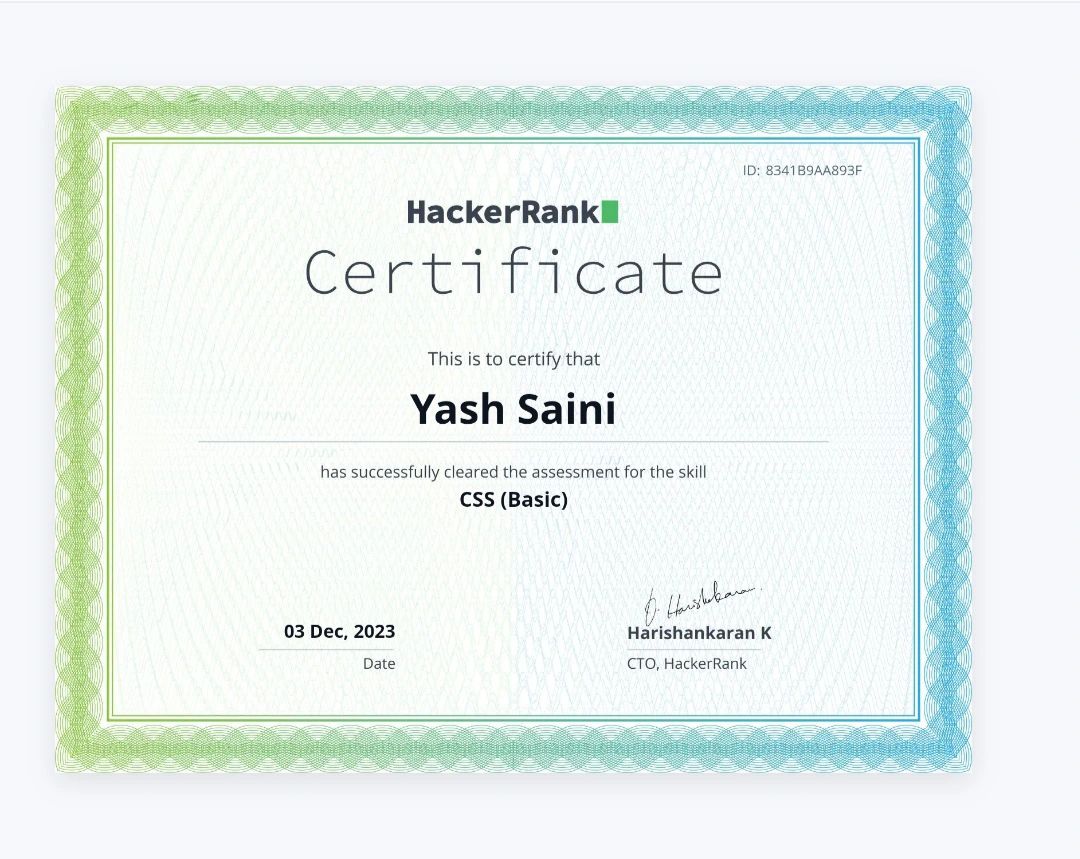 Passed CSS test on HackerRank! | Yash Saini posted on the topic | LinkedIn Passed CSS test on HackerRank! | Yash Saini posted on the topic | LinkedIn