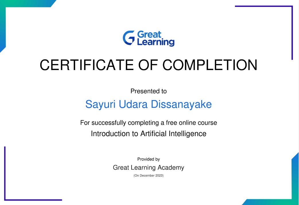 Sayuri Udara Dissanayake on LinkedIn: Great Learning I improved my AI ... Sayuri Udara Dissanayake on LinkedIn: Great Learning I improved my AI ...