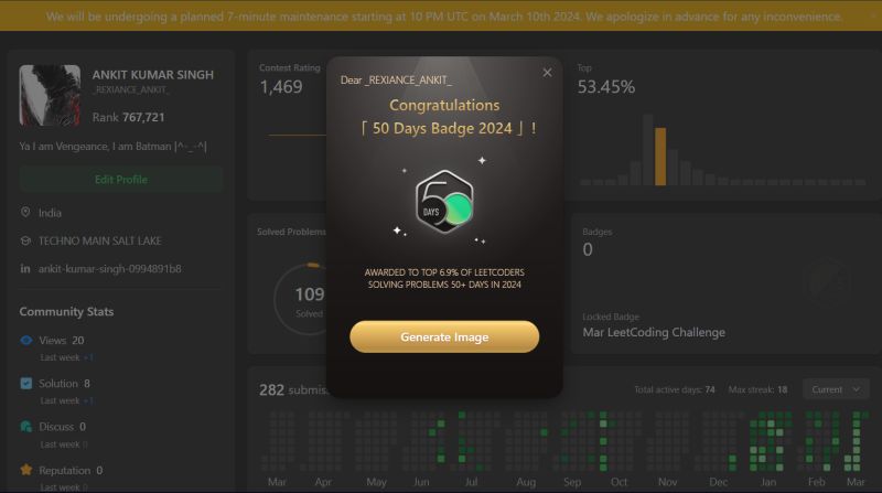 Earned 50-Day badge on LeetCode! | Ankit Kumar Singh posted on the ... Earned 50-Day badge on LeetCode! | Ankit Kumar Singh posted on the ...