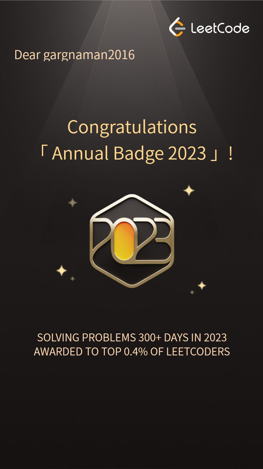 Naman Garg on LinkedIn: Exciting News!!! Got the LeetCode Annual Badge ... Naman Garg on LinkedIn: Exciting News!!! Got the LeetCode Annual Badge ...