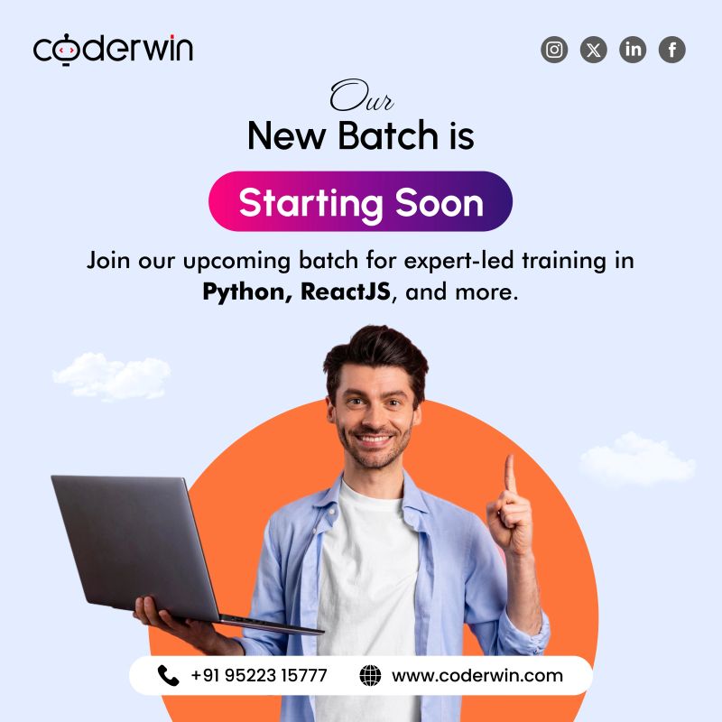 CoderWin on LinkedIn: #newbatch #codingcourses #pythontraining #reactjs ... CoderWin on LinkedIn: #newbatch #codingcourses #pythontraining #reactjs ...