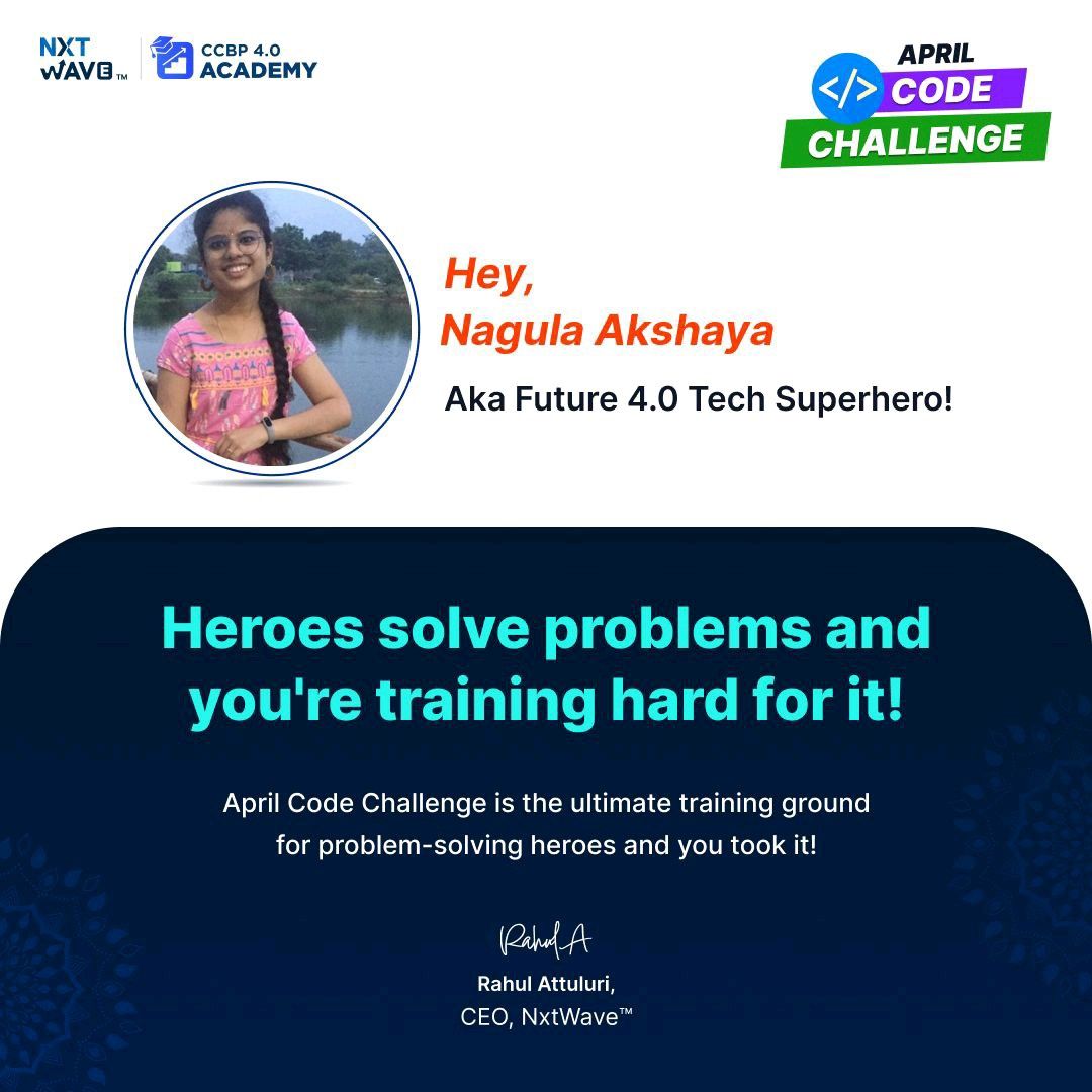 #coding #challenge #ccbp #ccnpians #nxtwave | Akshaya Nagula #coding #challenge #ccbp #ccnpians #nxtwave | Akshaya Nagula