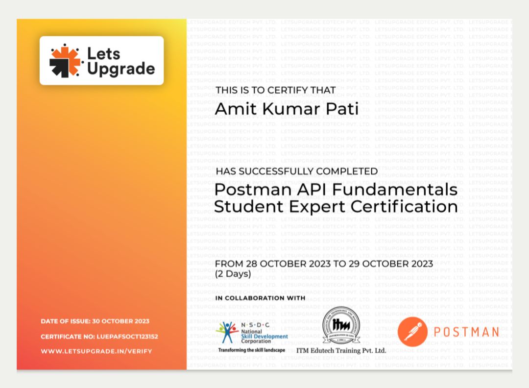 Amit Kumar Pati on LinkedIn: #apis #certificationcomplete Amit Kumar Pati on LinkedIn: #apis #certificationcomplete
