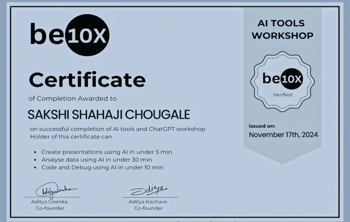 Sakshi Chougale on LinkedIn: #ai #chatgpt #be10x #learning #technology Sakshi Chougale on LinkedIn: #ai #chatgpt #be10x #learning #technology