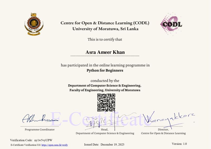 Finished Python Programming for Beginners course | Asra Ameer Khan ... Finished Python Programming for Beginners course | Asra Ameer Khan ...