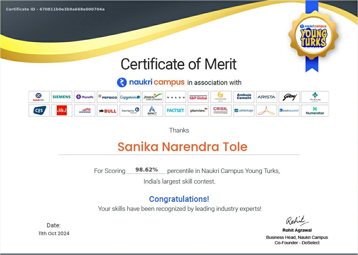 Sanika Tole on LinkedIn: #achievement #naukricampus #skills #growth # ... Sanika Tole on LinkedIn: #achievement #naukricampus #skills #growth # ...