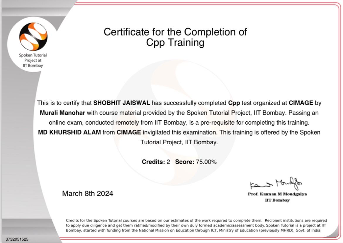 Shobhit Jaiswal on LinkedIn: #iitbombay #cplusplus # ... Shobhit Jaiswal on LinkedIn: #iitbombay #cplusplus # ...