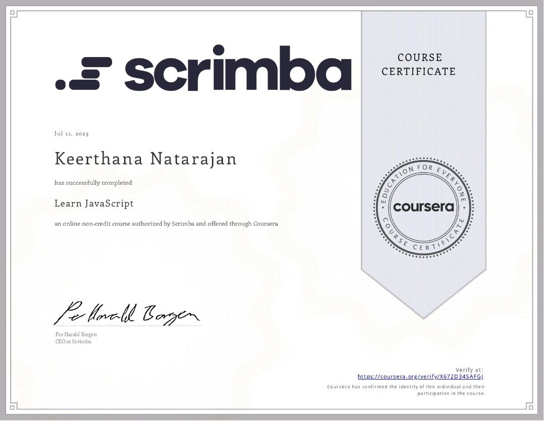#javascriptwizard #webdev #courseragrad #scrimba | Keerthana Natarajan #javascriptwizard #webdev #courseragrad #scrimba | Keerthana Natarajan