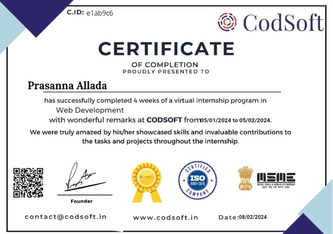 Prasanna A. on LinkedIn: #codsoft #codesoftinternship #webdevelopment # ... Prasanna A. on LinkedIn: #codsoft #codesoftinternship #webdevelopment # ...