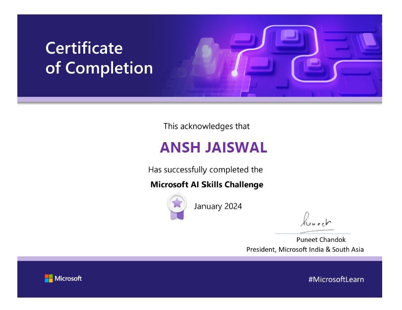 #microsoftodesy #ai #certification #professionaldevelopment | Ansh Jaiswal #microsoftodesy #ai #certification #professionaldevelopment | Ansh Jaiswal
