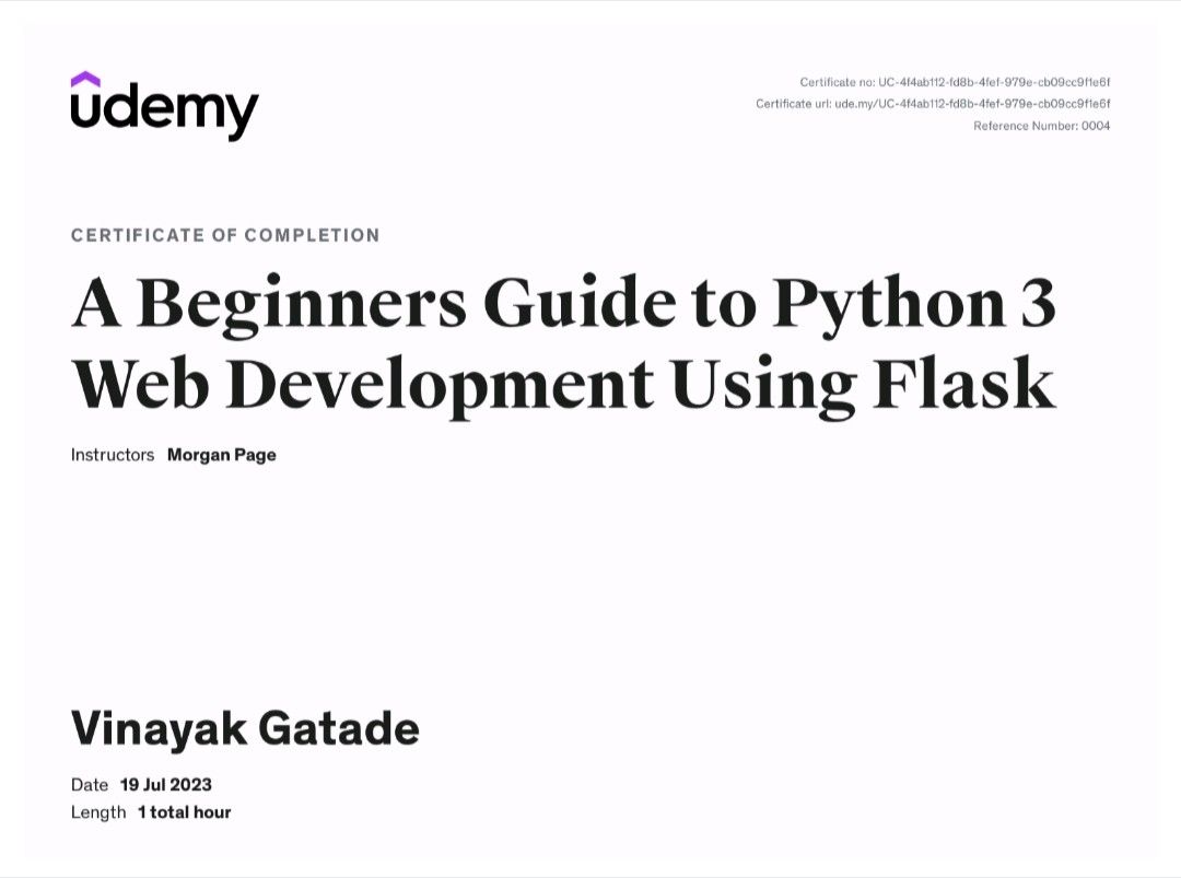 Vinayak Gatade on LinkedIn: #pythonwebdevelopment #flask #udemycourse # ... Vinayak Gatade on LinkedIn: #pythonwebdevelopment #flask #udemycourse # ...