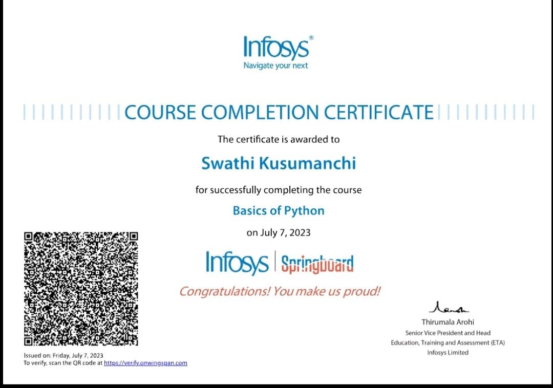 Swathi Kusumanchi on LinkedIn: completed certification on basics of ... Swathi Kusumanchi on LinkedIn: completed certification on basics of ...