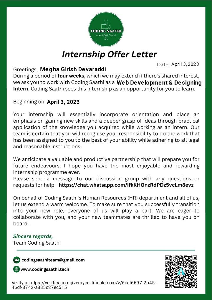 Megha Devaraddi on LinkedIn: #codingsaathi #webdevelopment #intern #coding Megha Devaraddi on LinkedIn: #codingsaathi #webdevelopment #intern #coding