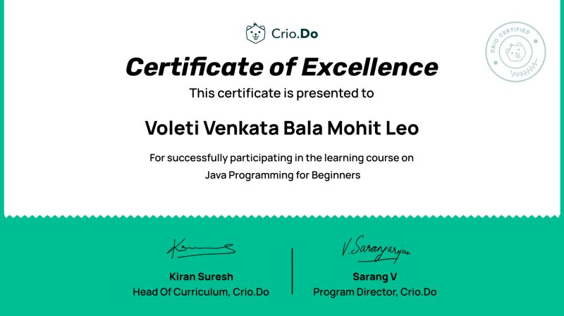 Voleti Venkata Bala Mohit Leo on LinkedIn: #java #programming #learning ... Voleti Venkata Bala Mohit Leo on LinkedIn: #java #programming #learning ...