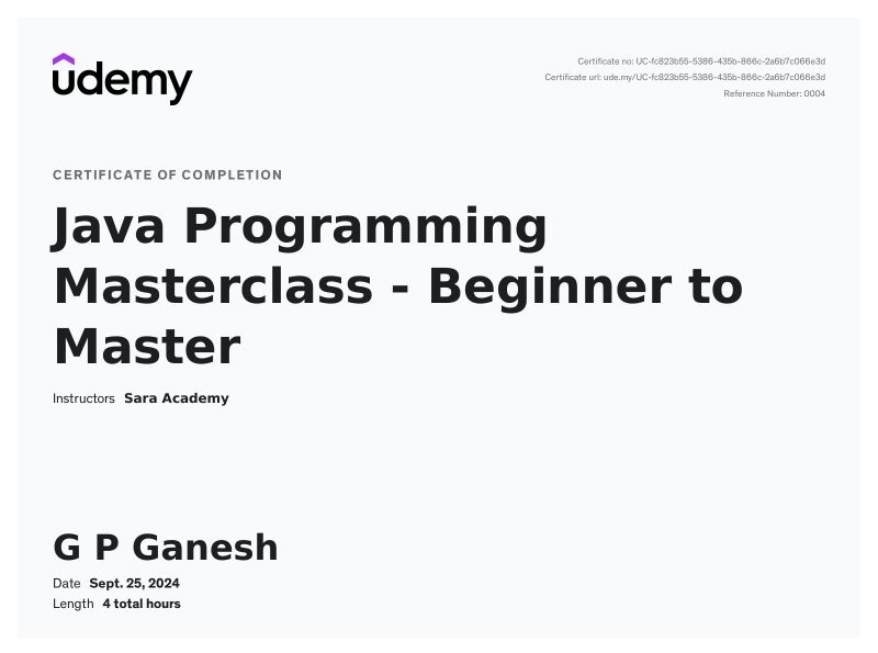 G P Ganesh on LinkedIn: #javaprogramming #udemy #continuouslearning # ... G P Ganesh on LinkedIn: #javaprogramming #udemy #continuouslearning # ...