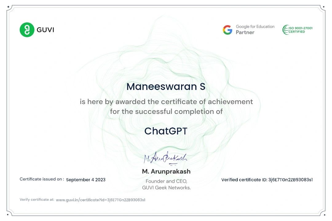Maneeswaran S on LinkedIn: #guvi Maneeswaran S on LinkedIn: #guvi