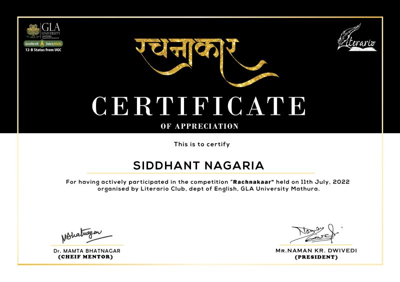 Siddhant Nagaria on LinkedIn: Acknowledged with a Certificate of ... Siddhant Nagaria on LinkedIn: Acknowledged with a Certificate of ...