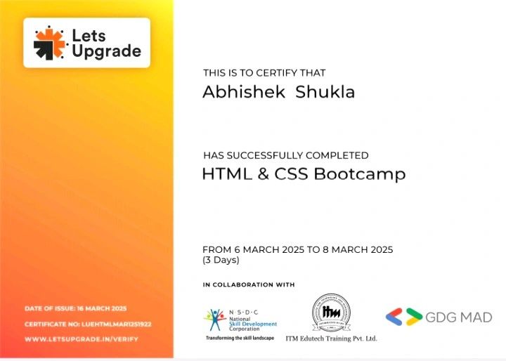 #webdevelopment #html #css #letsupgrade #learning #growth | Abhishek Shukla #webdevelopment #html #css #letsupgrade #learning #growth | Abhishek Shukla