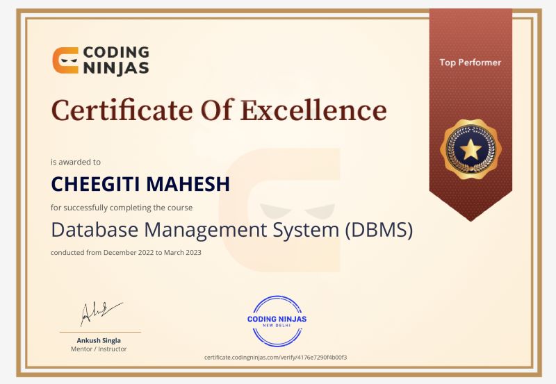 Cheegiti Mahesh on LinkedIn: #coding #codingninjas #dbms Cheegiti Mahesh on LinkedIn: #coding #codingninjas #dbms