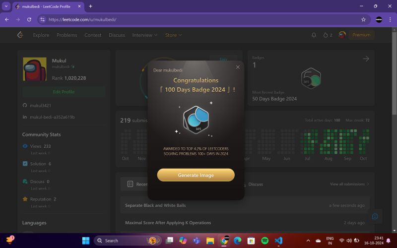 Mukul Bedi on LinkedIn: #100daysofcode #leetcode #codingjourney # ... Mukul Bedi on LinkedIn: #100daysofcode #leetcode #codingjourney # ...