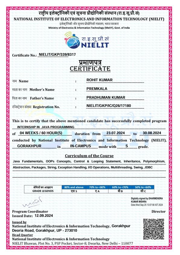 Rohit Kumar on LinkedIn: #javaprogramming #nielitgorakhpur #internship ... Rohit Kumar on LinkedIn: #javaprogramming #nielitgorakhpur #internship ...