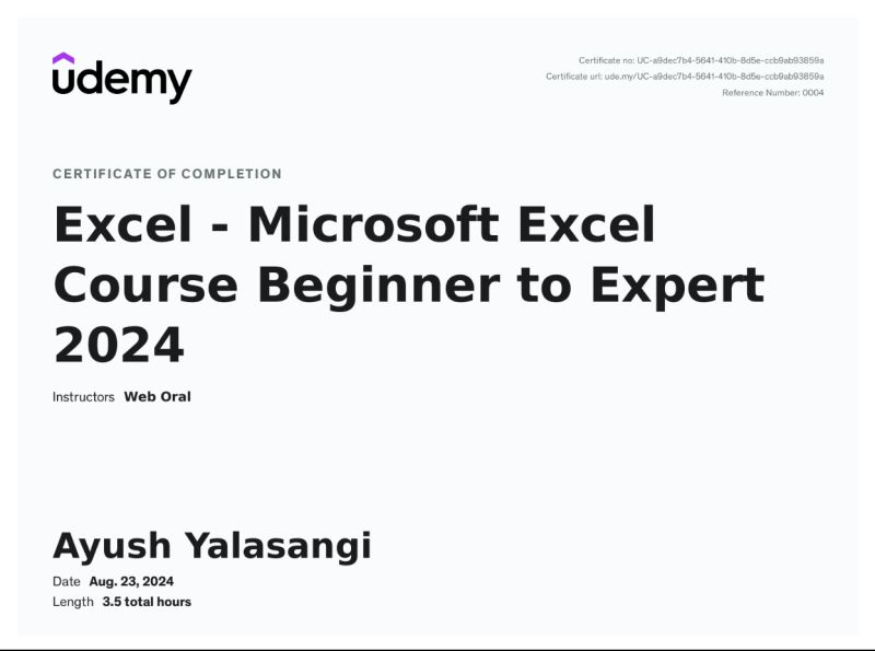 Ayush Yalasangi on LinkedIn: #excel #microsoftexcel #udemy #coursera # ... Ayush Yalasangi on LinkedIn: #excel #microsoftexcel #udemy #coursera # ...