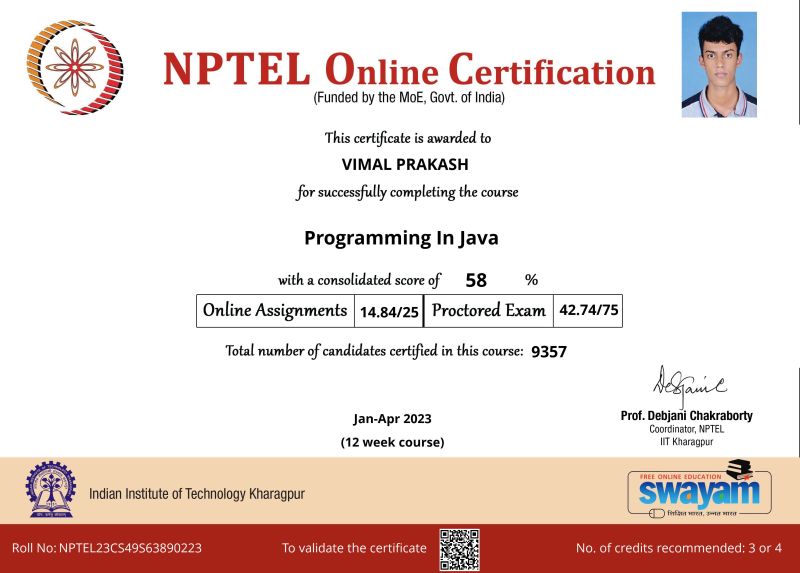 Vimal Prakash on LinkedIn: #nptel #java #onlinecourse Vimal Prakash on LinkedIn: #nptel #java #onlinecourse