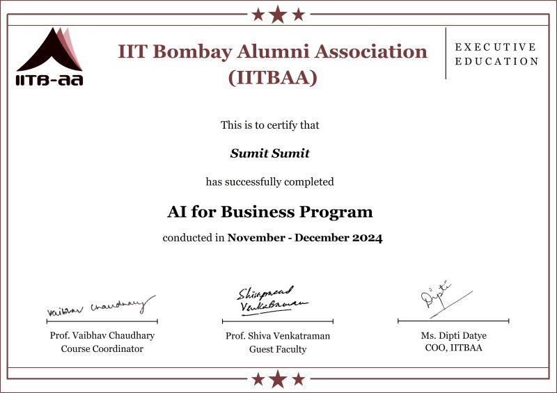 Sumit . on LinkedIn: Glad to have completed AI for Business course by ... Sumit . on LinkedIn: Glad to have completed AI for Business course by ...